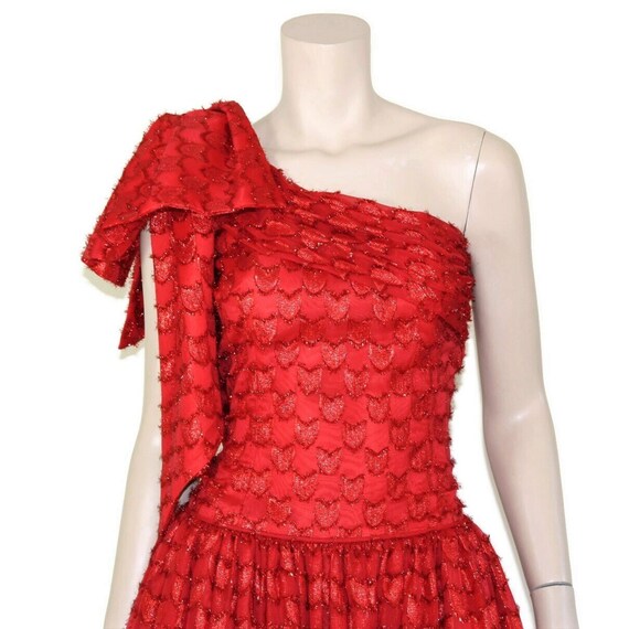 80s red metallic novelty bow & heart dress, 1980s ava… - Gem