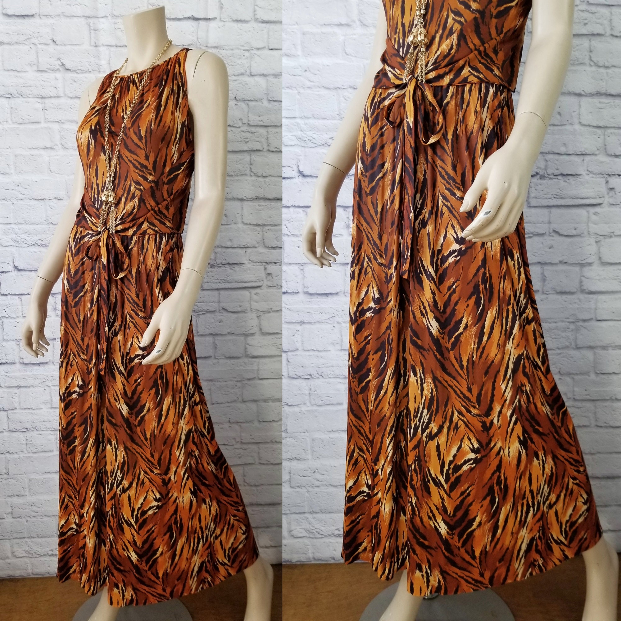 Vintage 60s 70s Tiger Animal Print Backless Palazzo Jumpsuit, 1960s ...