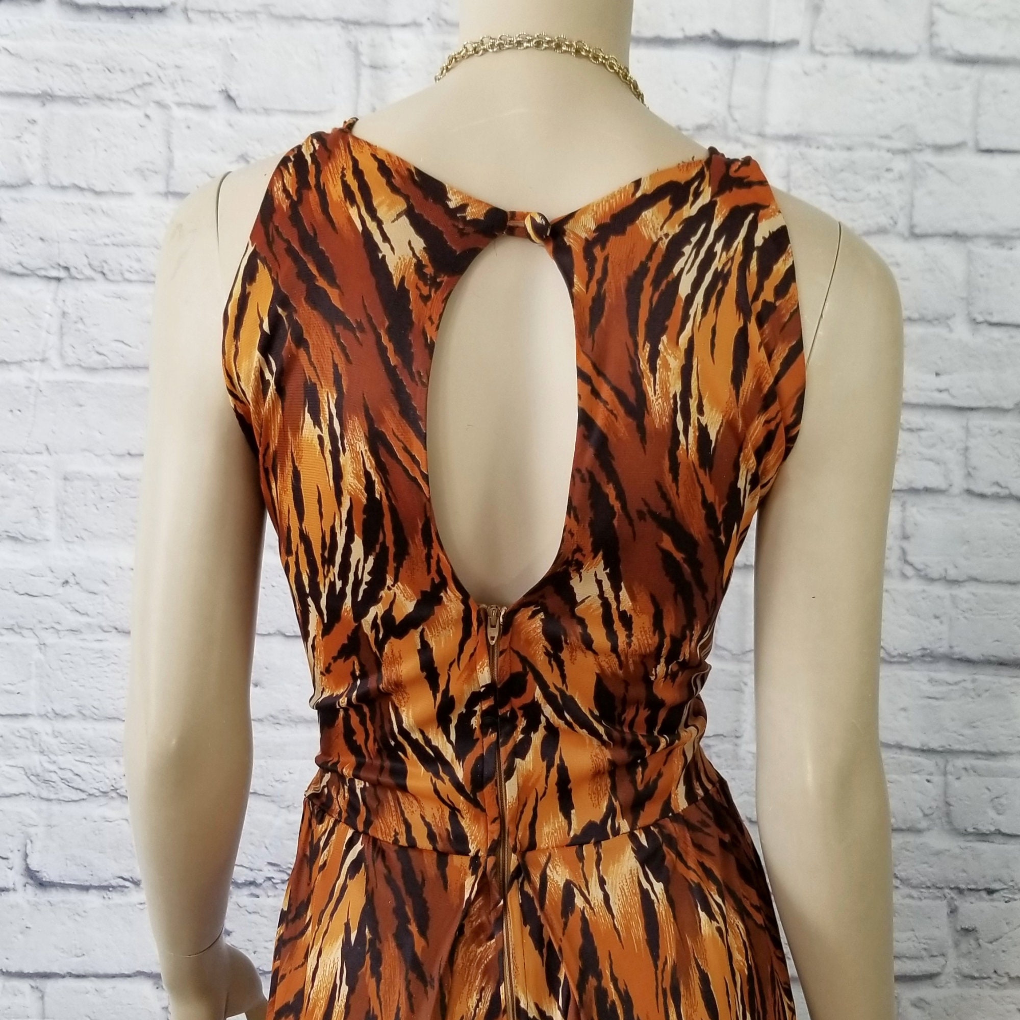 Vintage 60s 70s Tiger Animal Print Backless Palazzo Jumpsuit, 1960s ...