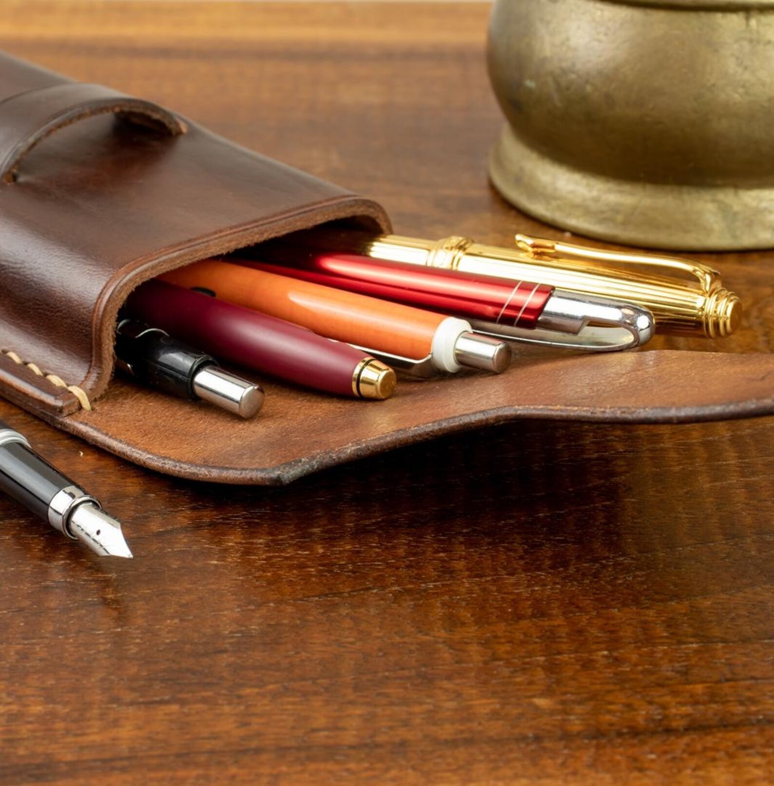 Dark Cocoa Leather Pen Case – Fountain Pen Holder – Profesional and ...