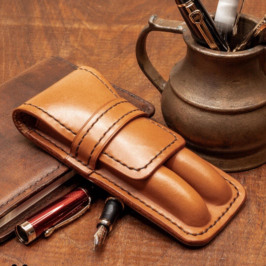 Luxurious Cognac Leather Pen Case for Two Large Fountain Pens Perfect ...