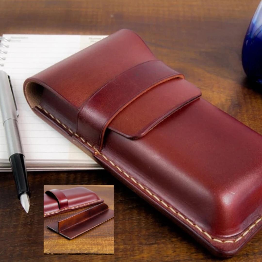 Mahogany Handmade Leather Fountain Pen Case With Pull-out Compartment ...