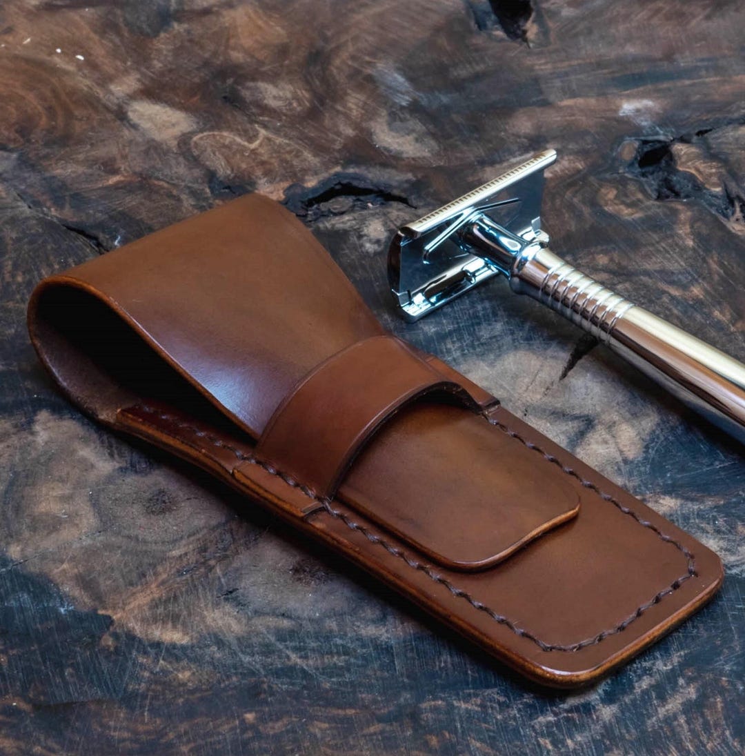 Handmade Dark Brown Leather Razor Case – Elegant & Durable Grooming ...