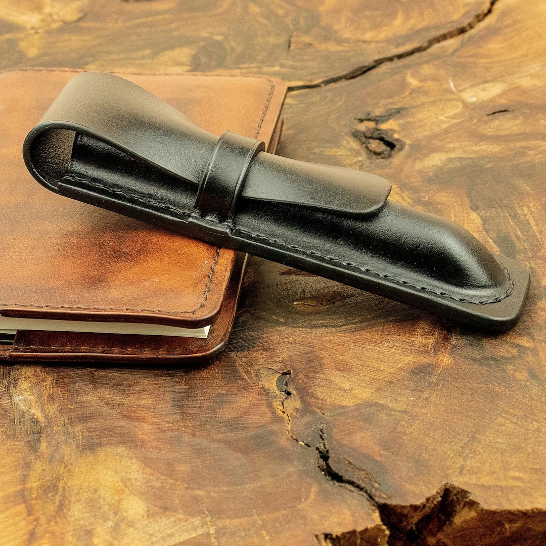 Black Leather Pen Case – Handmade Pen Case – Fountain Pen Holder ...