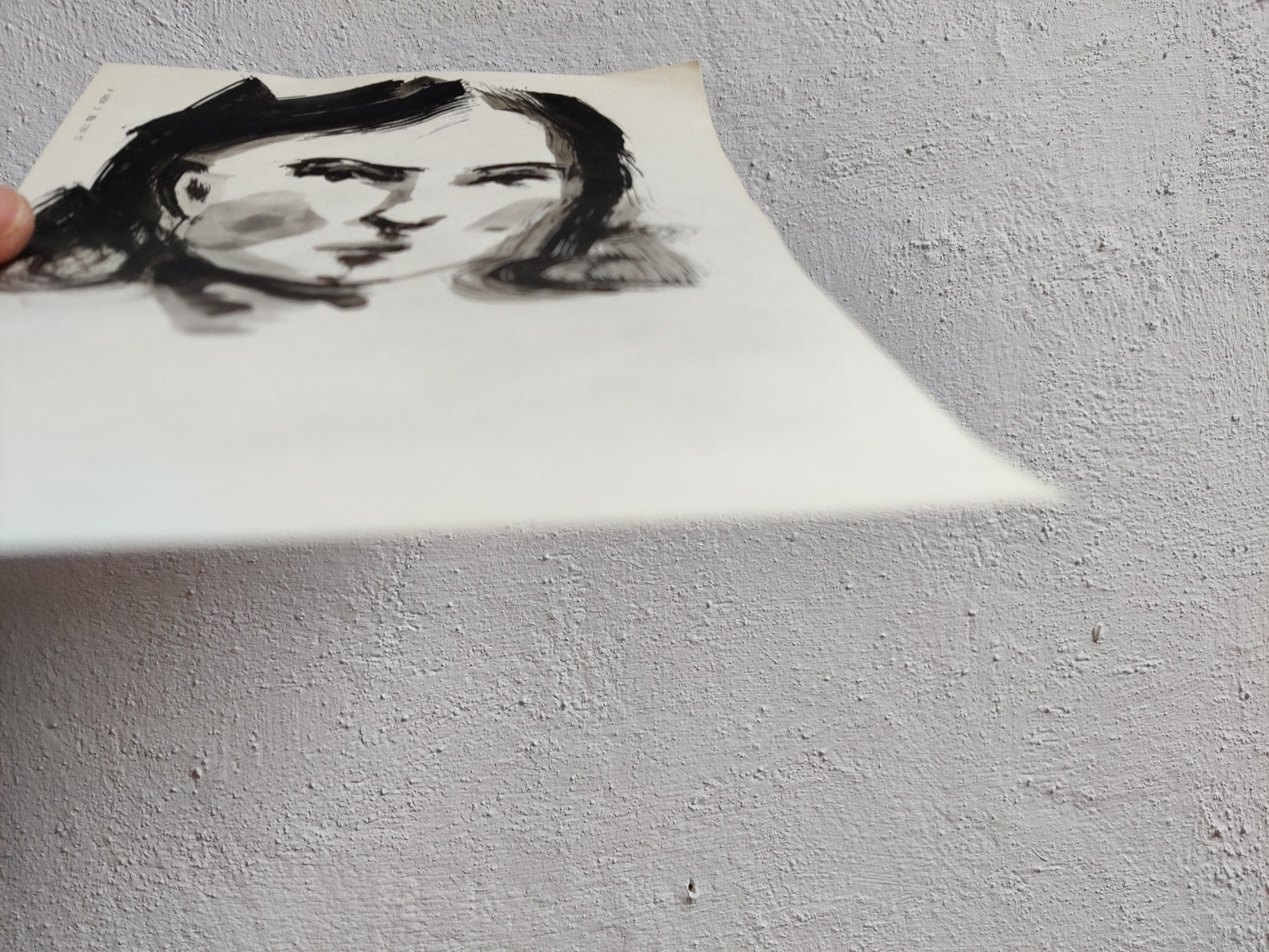 Original Vintagepaper Inkdrawing Femaleportrait Wallart - Etsy