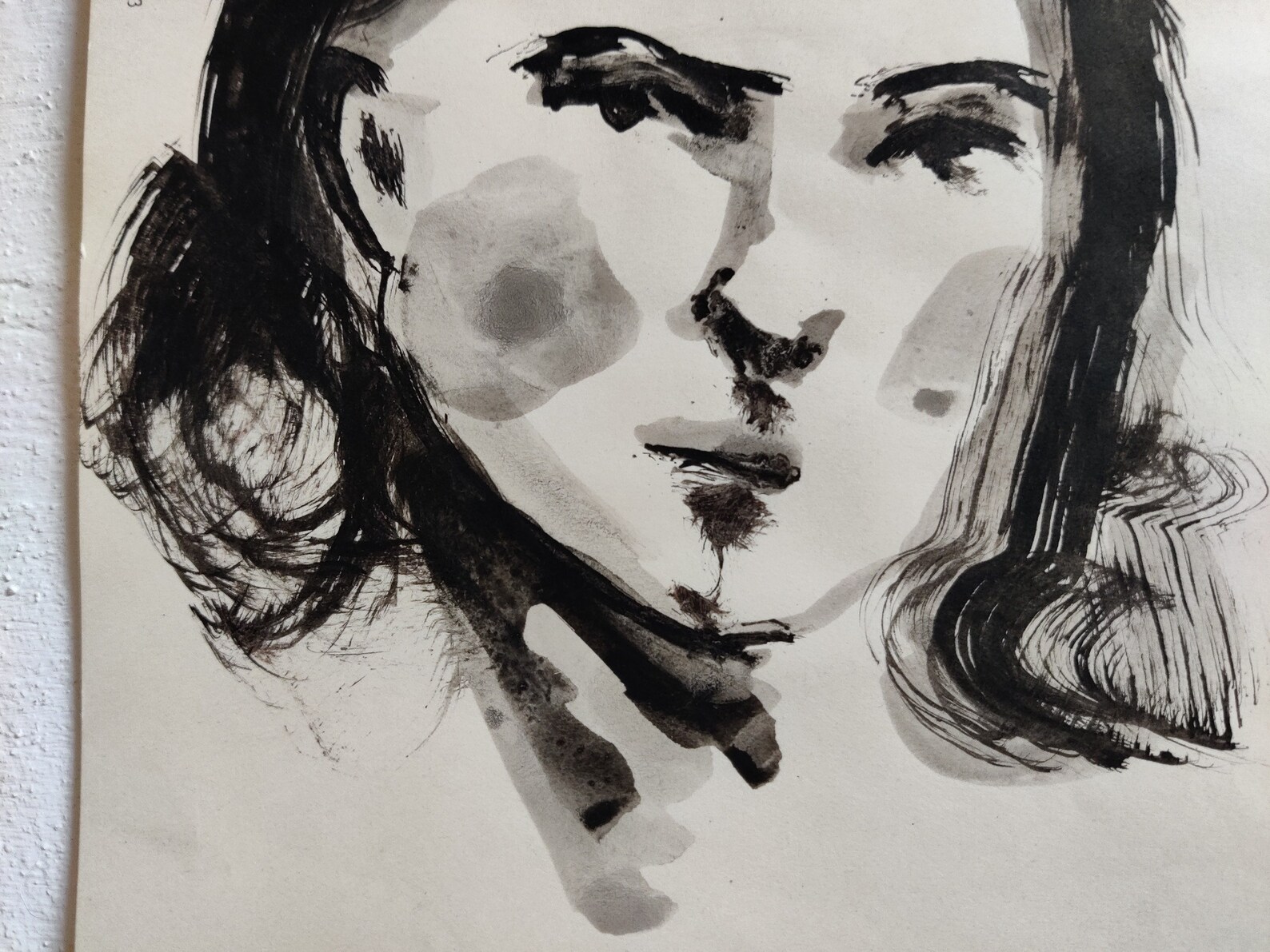 Original Vintagepaper Inkdrawing Femaleportrait Wallart - Etsy