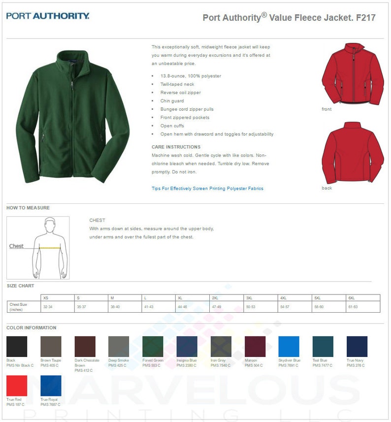Embroidered Port Authority Value Fleece Jacket F217 L217 Etsy