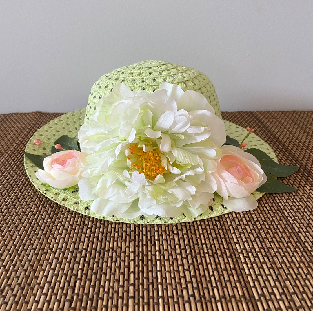 Big Flower Hat/ombre Green/pink/pip Buds/easter Hat/tea - Etsy