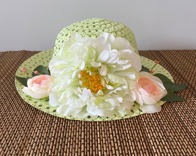 Big Flower Hat/ombre Green/pink/pip Buds/easter Hat/tea Hat/photo Prop ...