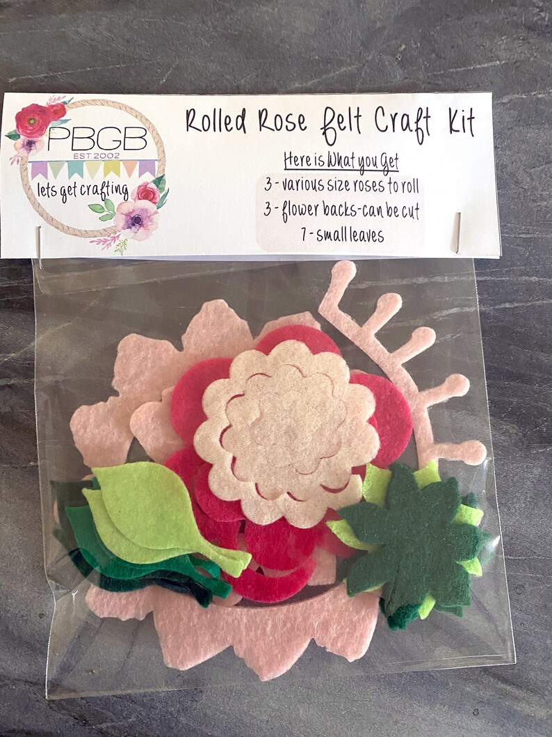 Rolled Rose Felt Craft Kit/beginner/small Kit/leaves/instructions/fun ...