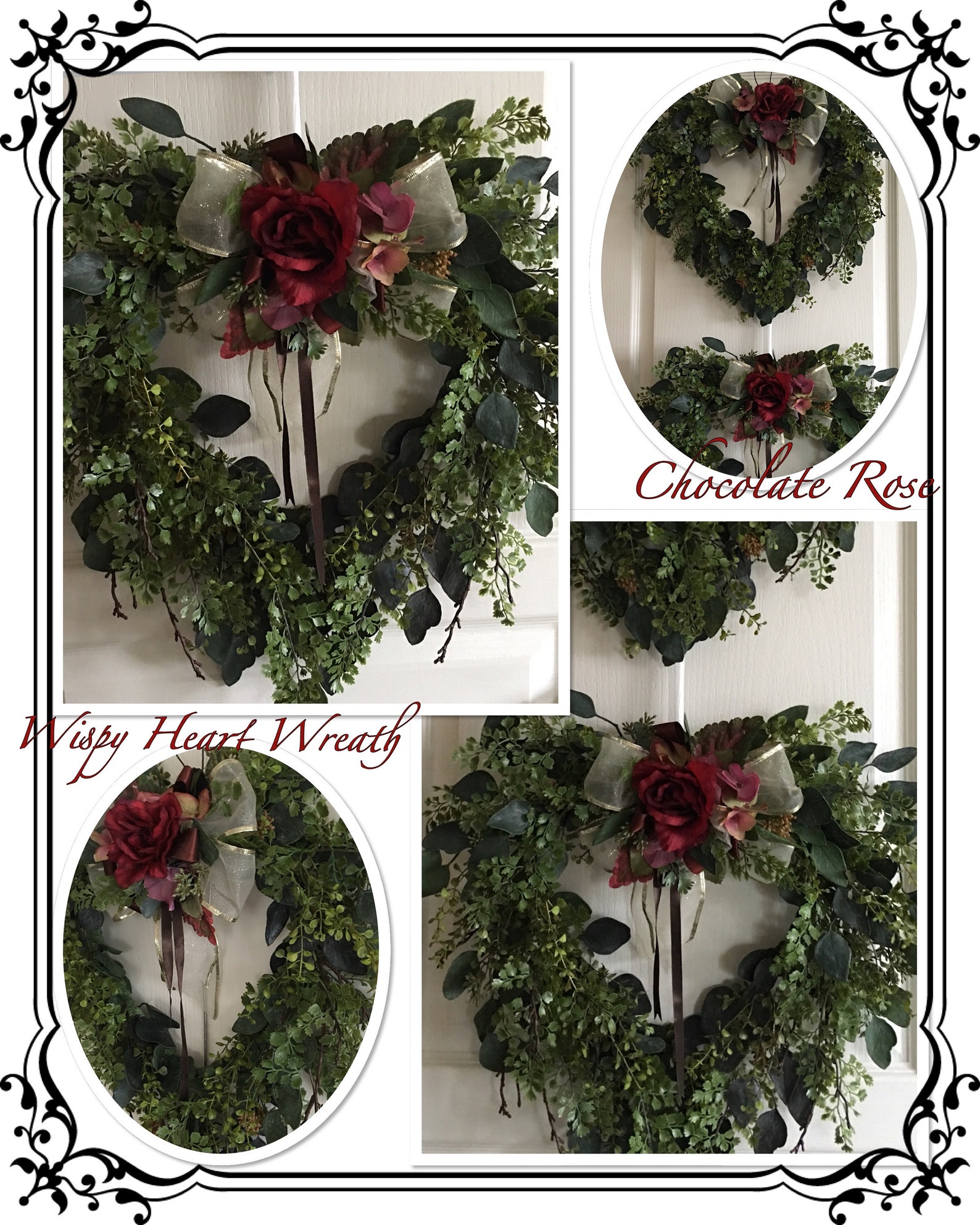 Wispy Heart Wreath MADE to ORDER Vintage Chic Chocolate - Etsy