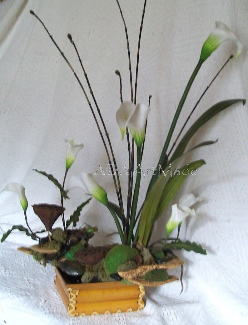 Contemporary ZEN Centerpiece Calla Lily Flowers-designer Silk Dry ...
