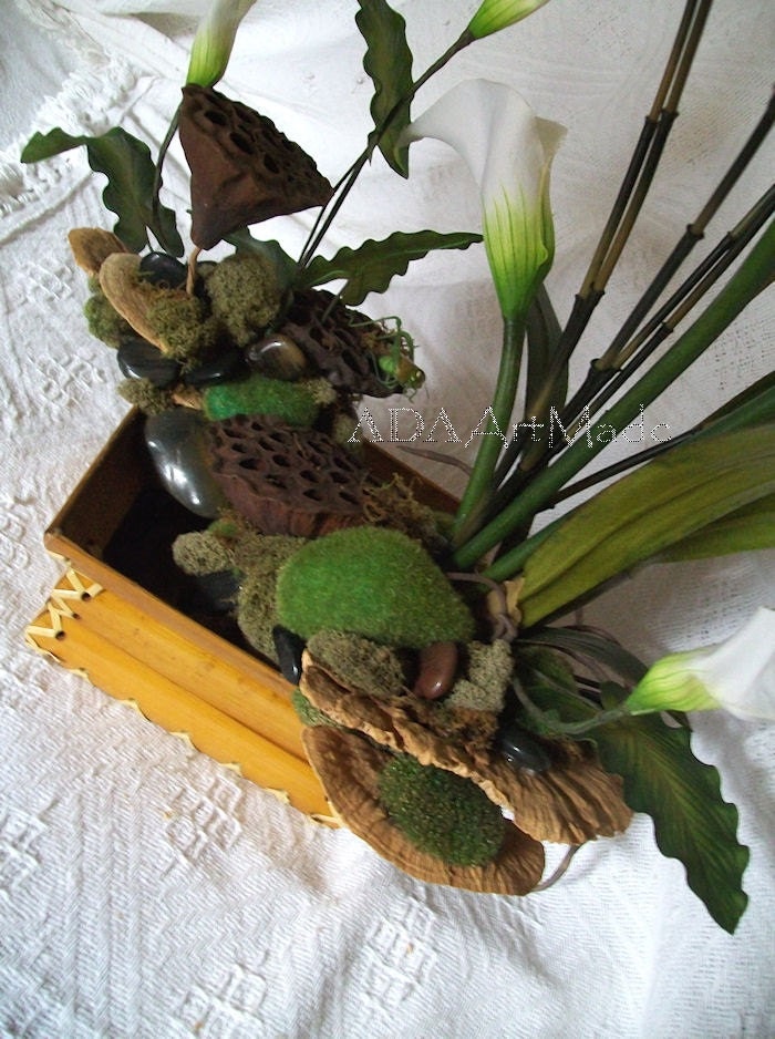 Contemporary ZEN Centerpiece Calla Lily Flowers-designer Silk Dry ...