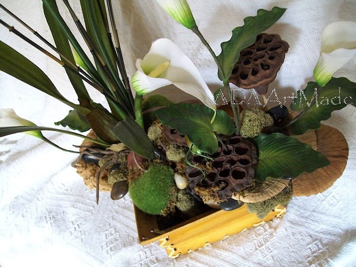 Contemporary ZEN Centerpiece Calla Lily Flowers-designer Silk Dry ...