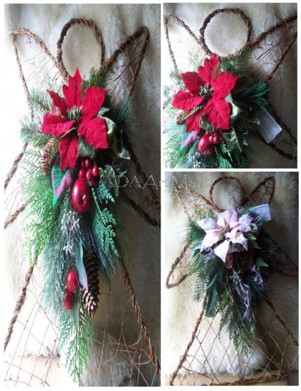 Angel Shape Wreath 2 Choices 25 X 20 Each Poinsettia Swag Red - Etsy