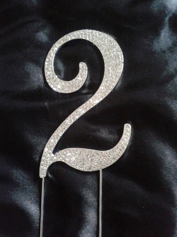 Items similar to monogram number 2 cake topper with rhinestones in ...