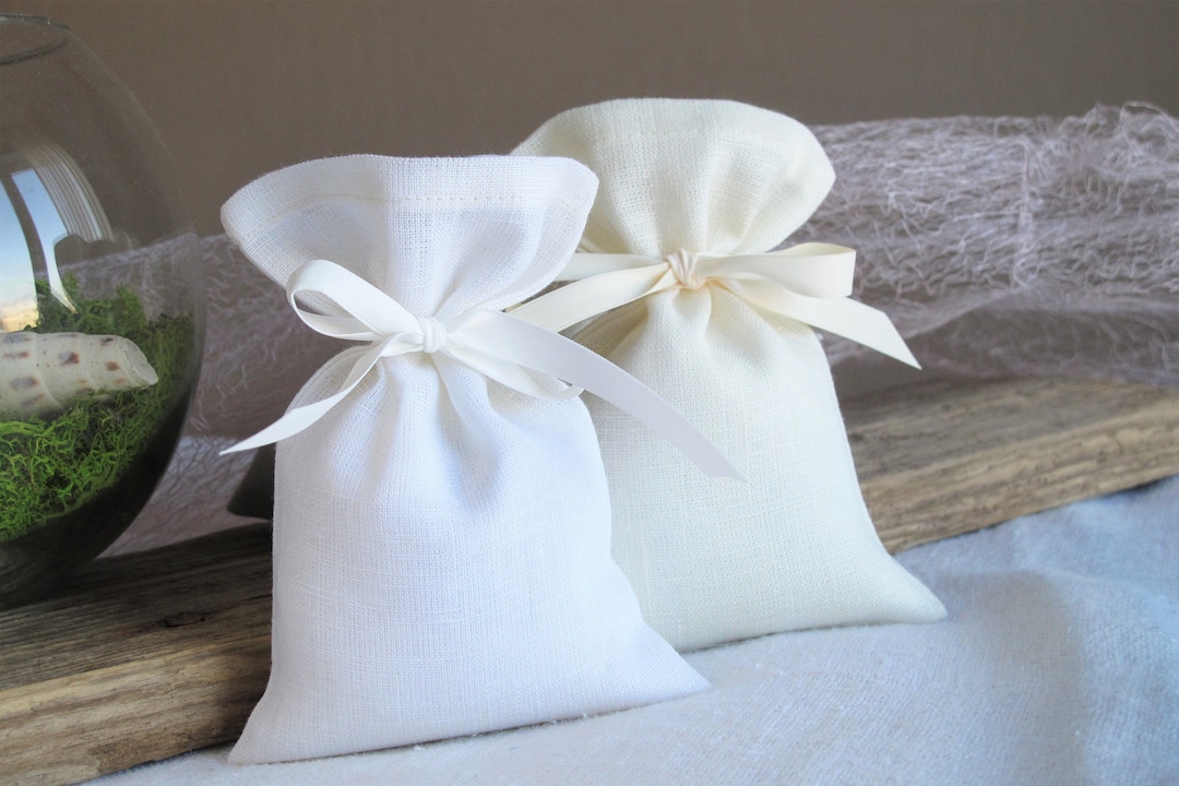 20 Pcs/set White Linen Bags With Ribbon, Sachets 4x6''gift Bags Candy ...