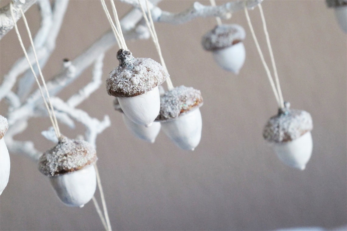 White Snowy Acorns Acorn Ornaments Real Acorns Christmas Tree - Etsy