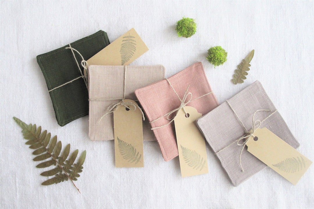 Linen Drink Coasters Set: Solid Color Absorbent Coasters - Etsy