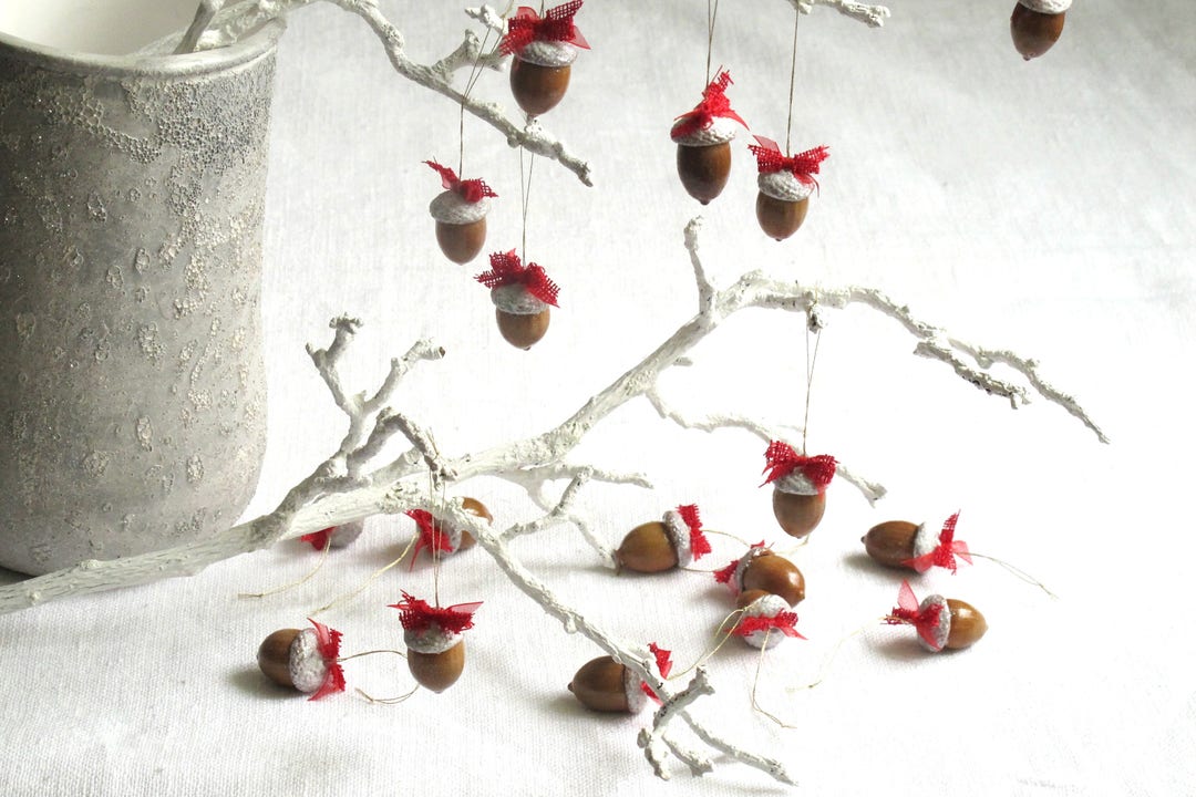 Acorn Ornaments Real Lacquered Snowy Acorns Christmas Tree Ornament ...