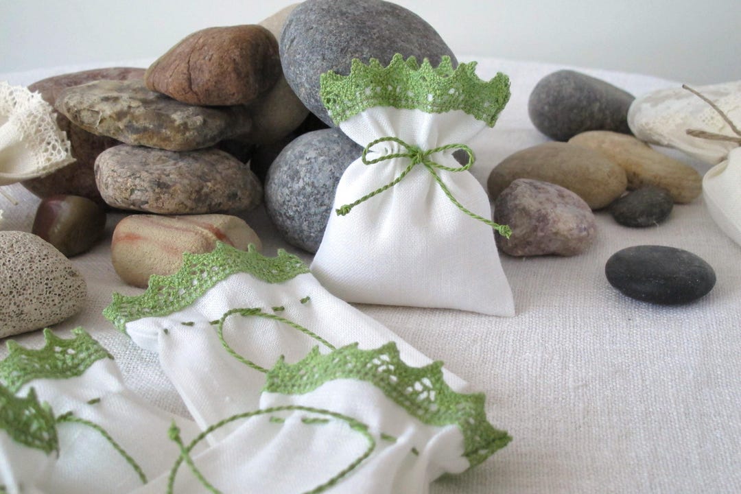 10 Pcs/set 3x4 Inch Lace Edged Small Linen Bags With Attached Linen ...