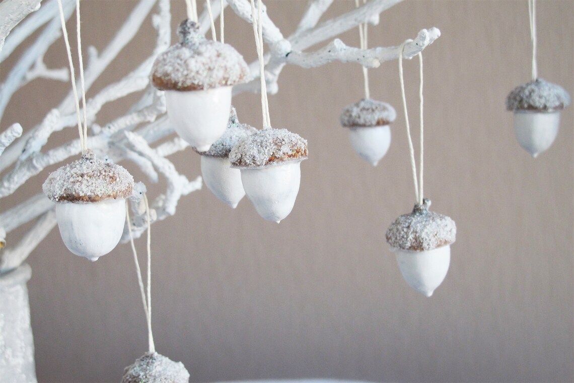 White Snowy Acorns Acorn Ornaments Real Acorns Christmas Tree - Etsy