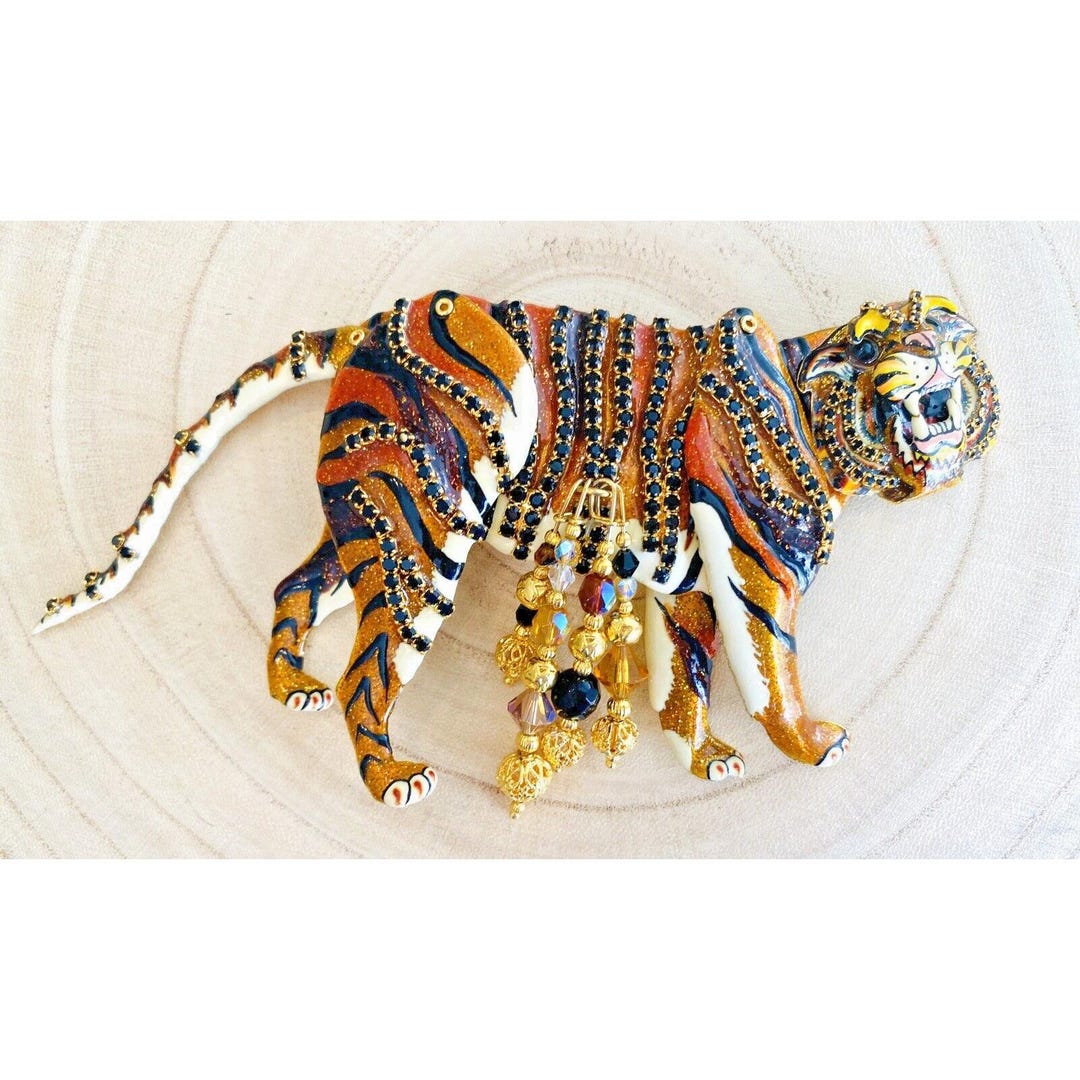 Lunch at the Ritz Black Tie Tiger Pin Brooch 1998 Esme Hecht Alexis ...