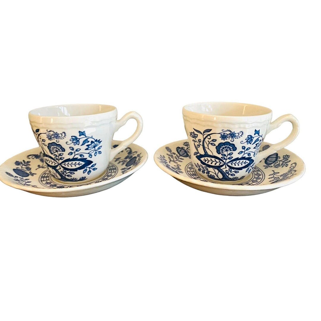 Enoch Wedgwood Blue Heritage Pattern Teacup and Saucer Set of 2 Cups ...