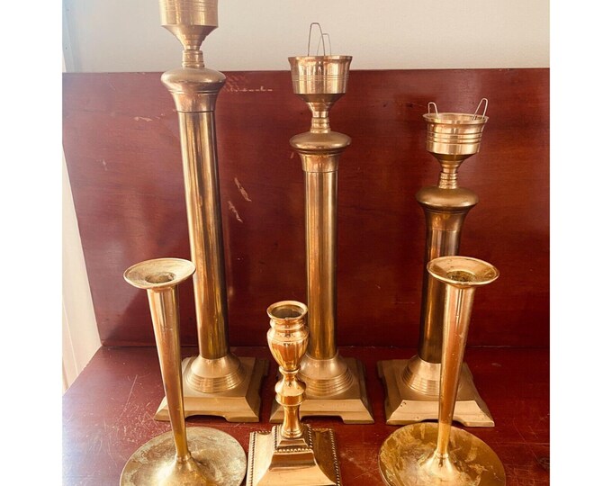 Vintage Brass Candlestick Set of 6 | Mixed Tall & Short Brass Taper ...