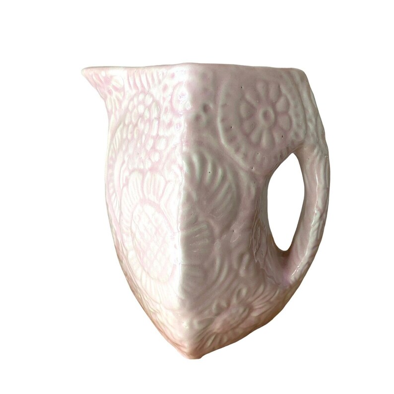 Pink Ceramic Pitcher Vintage Floral Design Artisan Water Pitcher Spring ...