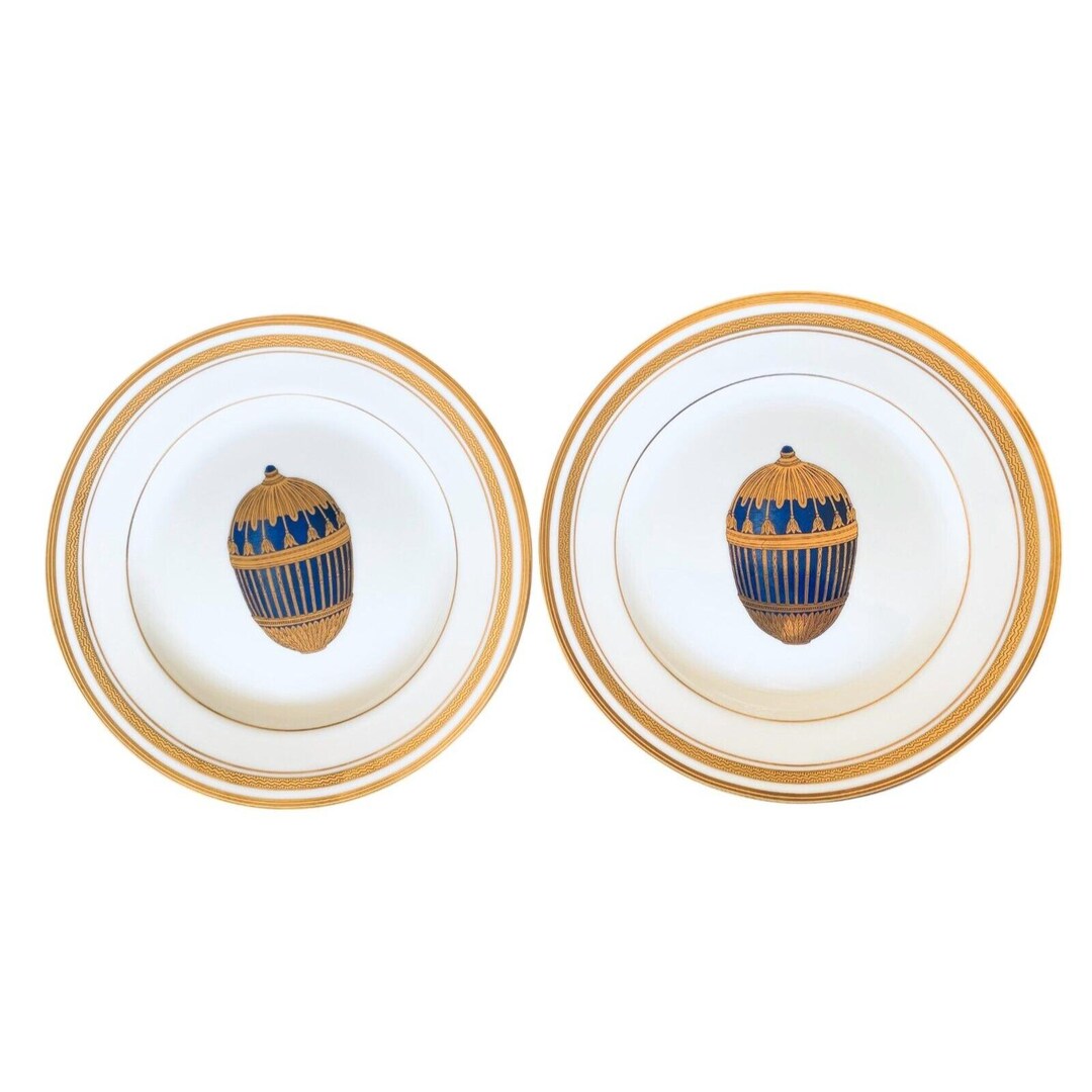 Faberge Imperial Egg Salad Plate 7.78 Inch Enamelled Gold Set of 2 Navy ...