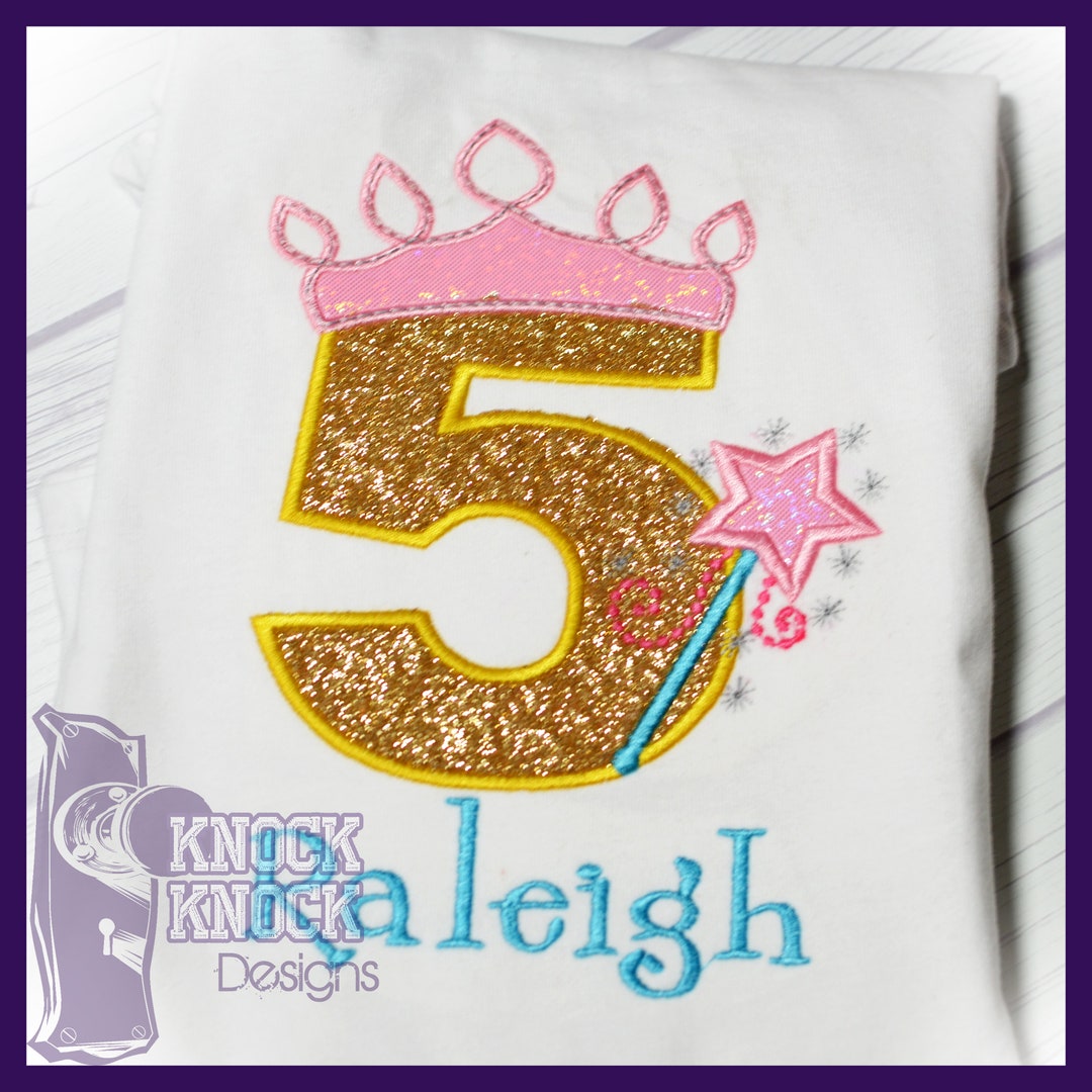 Princess Birthday Appliqued Shirt | Girl's 5th Birthday Shirt | Number ...