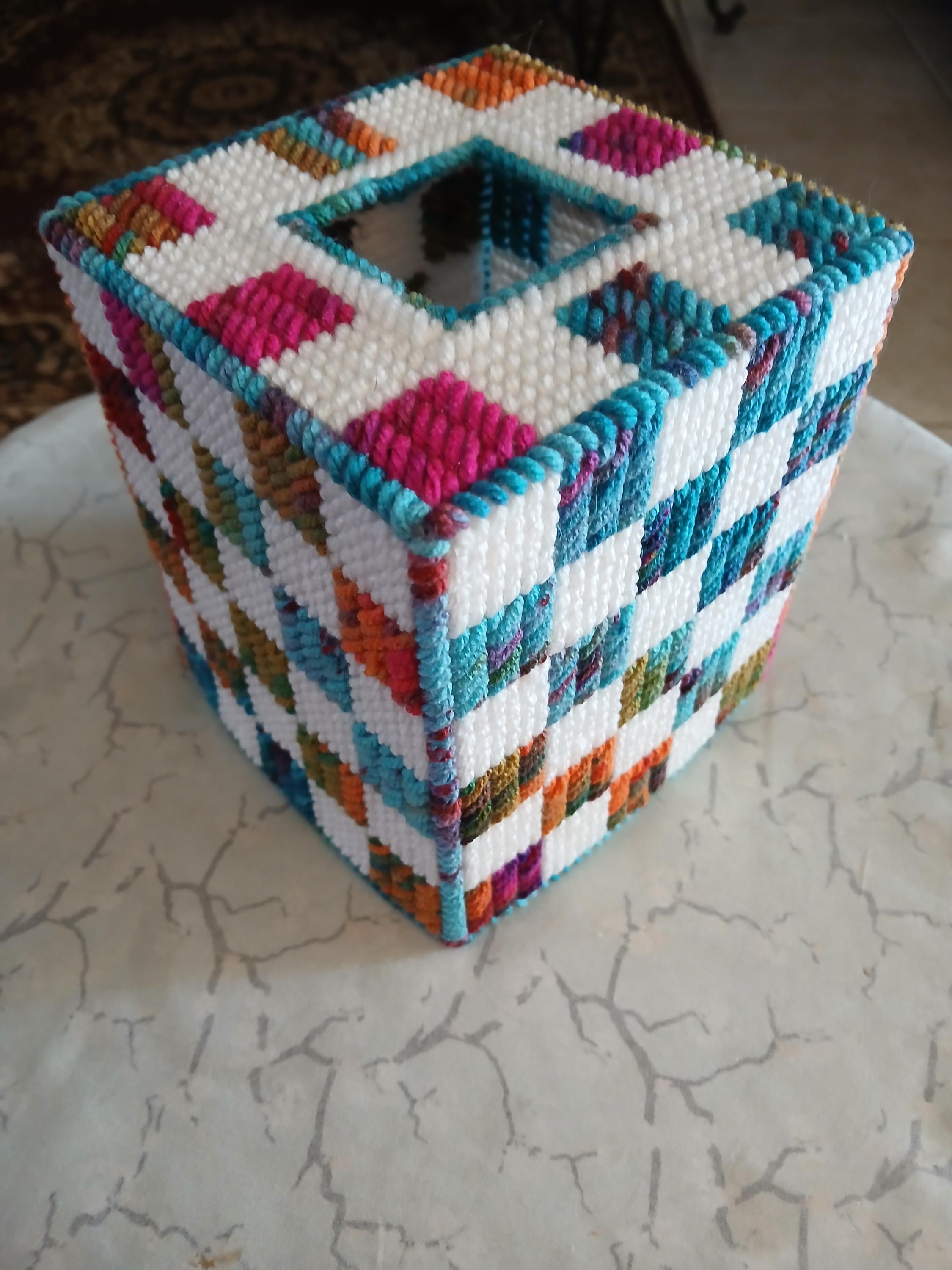 Tissue Box Cover, Needlepoint on Plastic Canvas, Handmade - Etsy