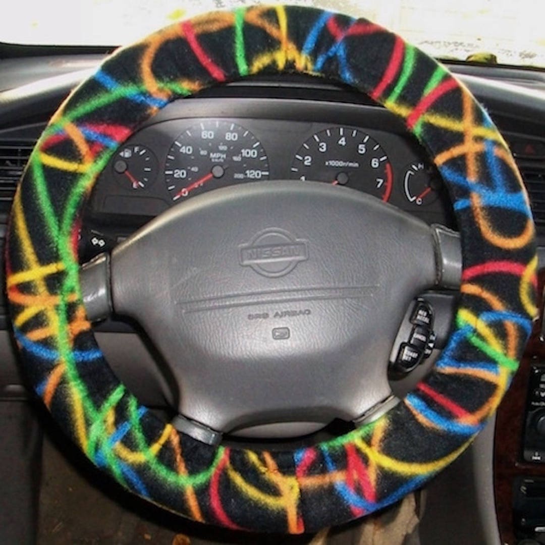 Steering Wheel Cover Bright Colors on Black, 5 Designs - Etsy