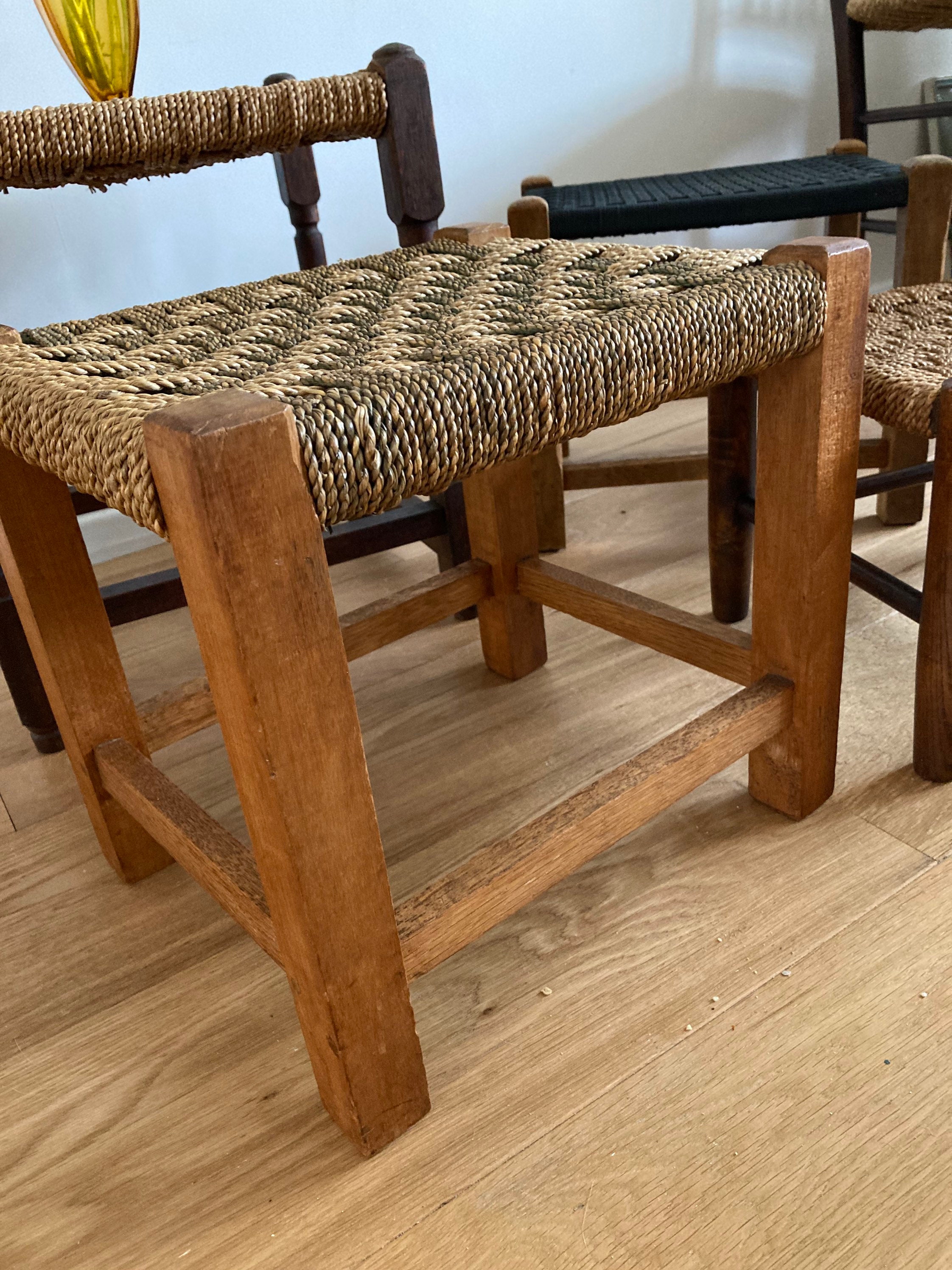 Vintage woven wooden foot stools for seating plant stands | Etsy