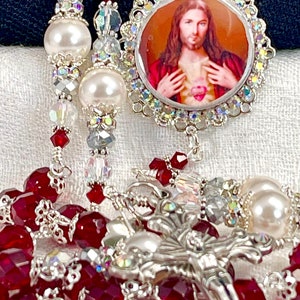 SACRED HEART of JESUS Heirloom Rosary/austrian Pearls and Preciosa ...