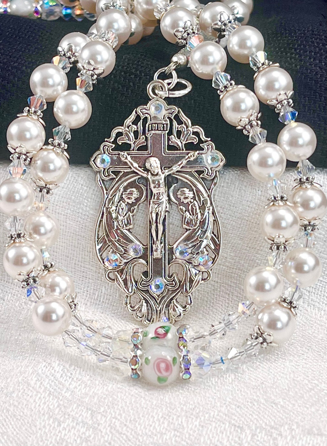 WHITE EUROPEAN PEARL Rosary Perfect Alternative to Swarovski Catholic ...