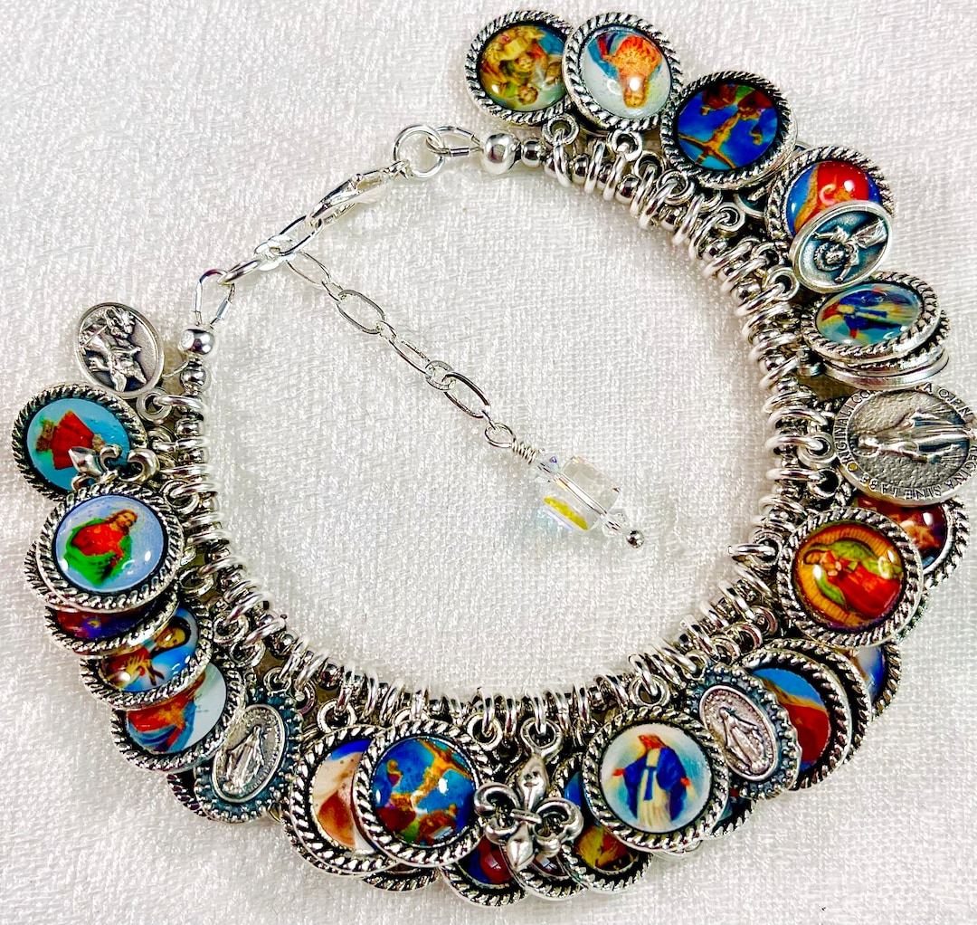 SAINTS Bracelet/tiny Saints Medals Charms /catholic Saints Silver ...