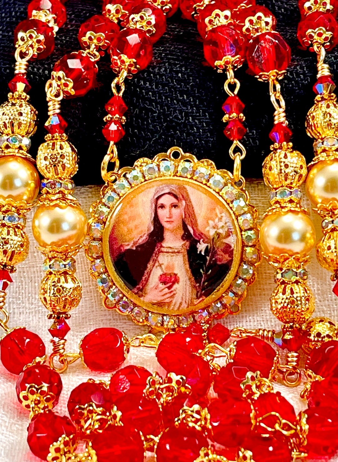 IMMACULATE HEART of MARY Rosary/heirloom Rosary/swarovski Crystals ...