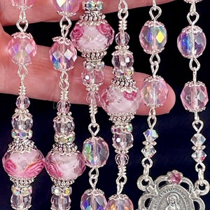 ROSEBUD PINK GLIMMER Rosary/stunning Catholic Wedding Rosary/aurora ...