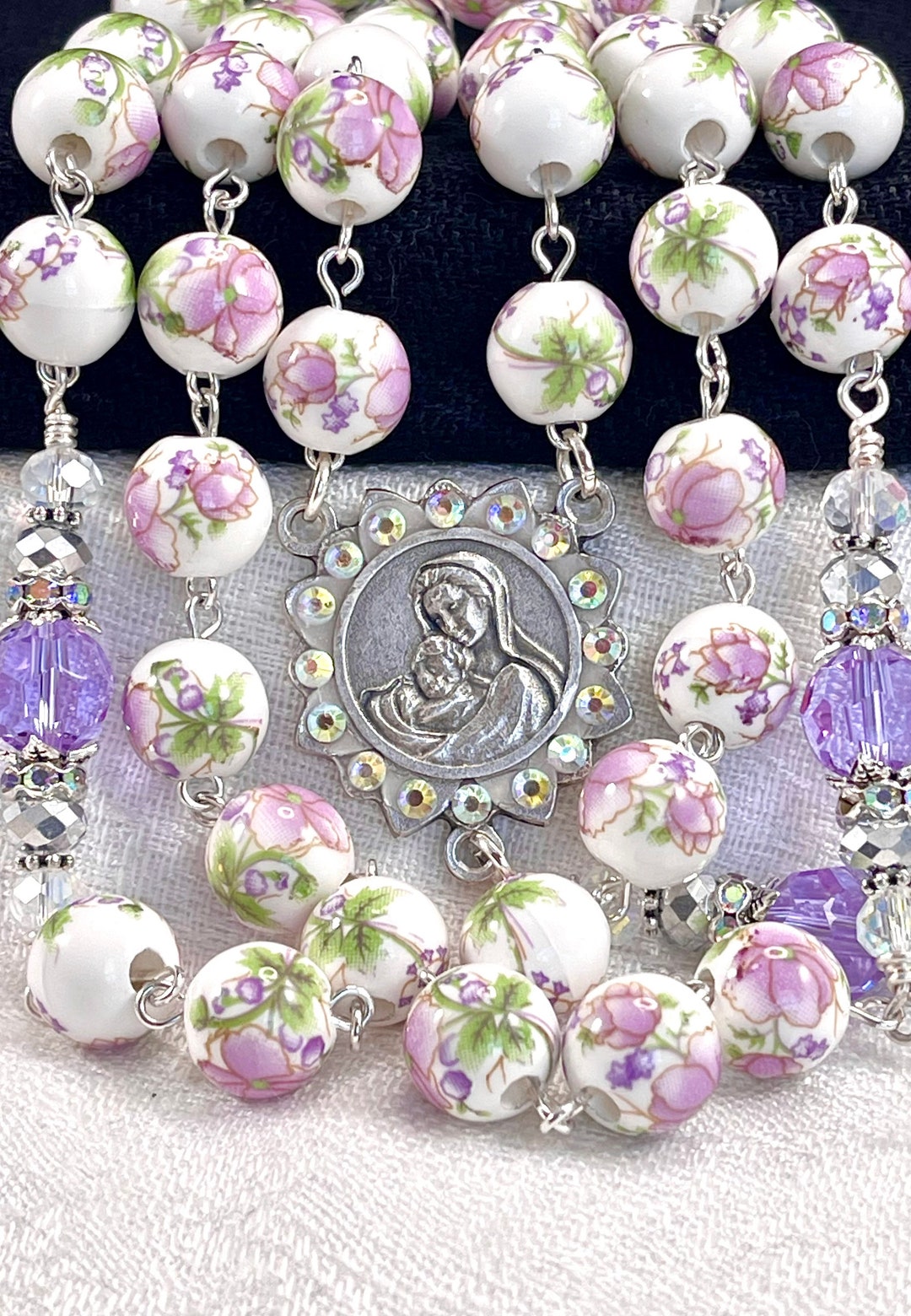 LAVENDER ROSEBUD Rosary /floral Porcelain Rosary /bridal Bouquet ...