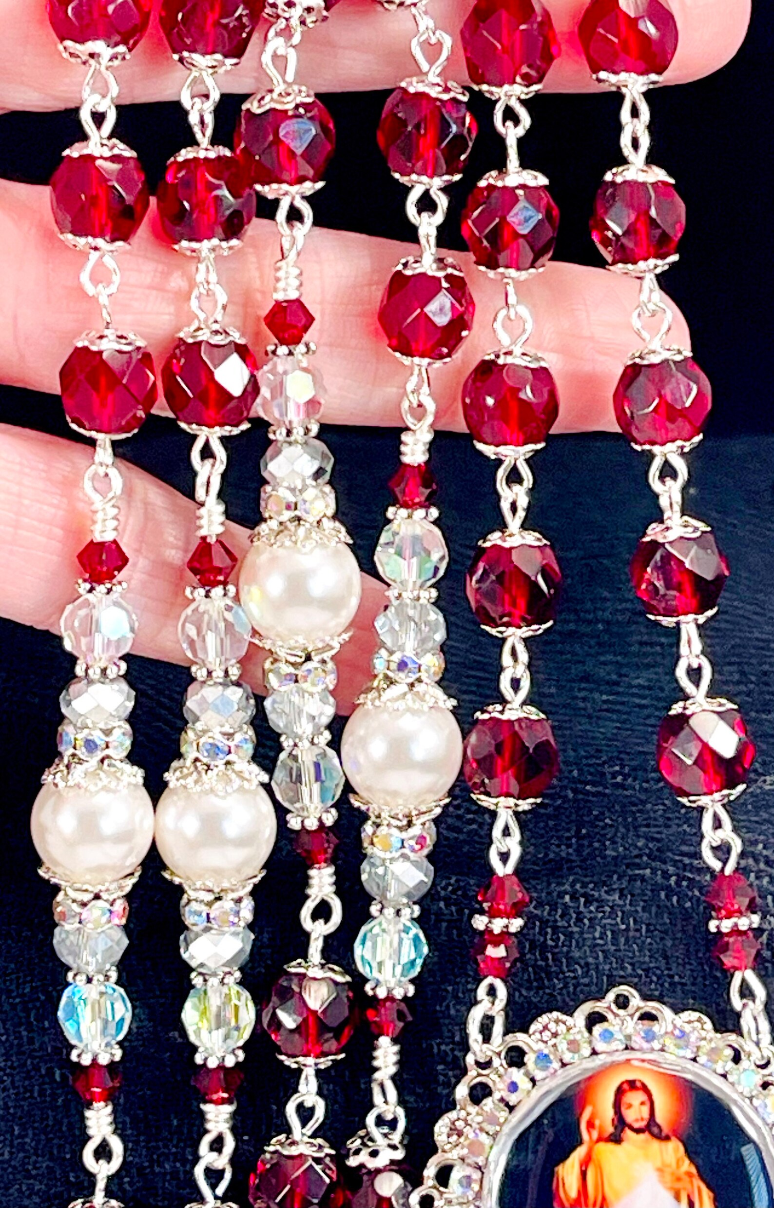 DIVINE MERCY Rosary/heirloom Rosary/austrian Pearls and - Etsy