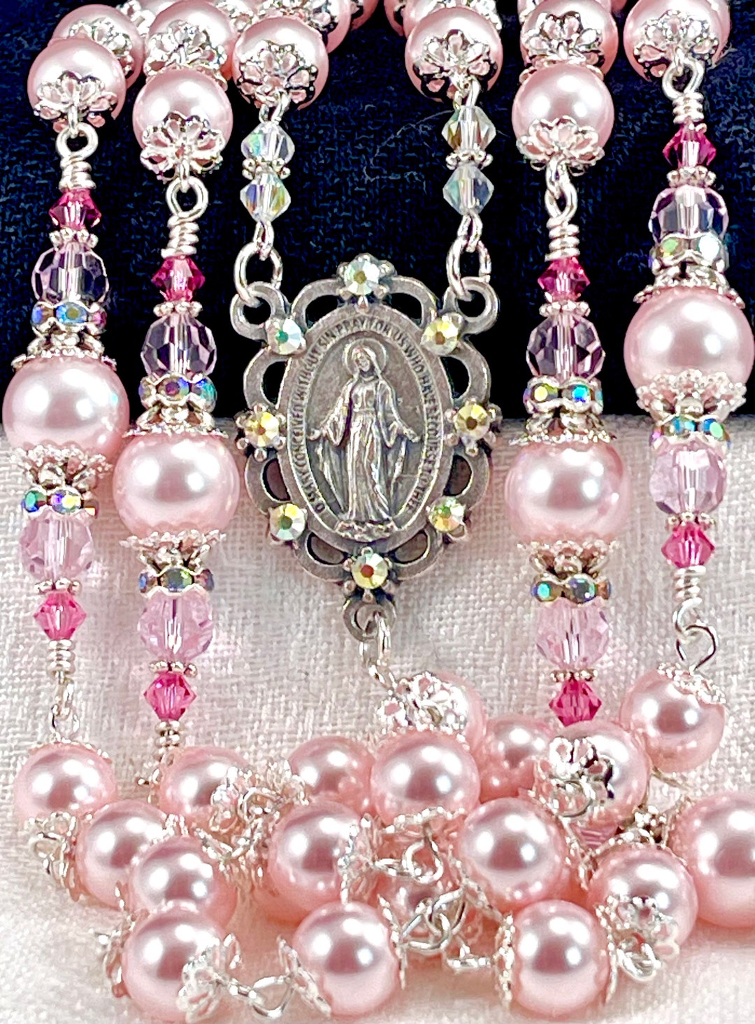 PINK AUSTRIAN PEARL Rosary/heirloom Pink Rosary/catholic Wedding Bridal ...