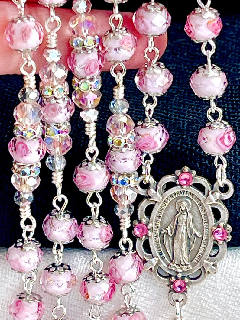 ROSEBUD PINK CRYSTAL Rosary Catholic Wedding Aurora Borealis - Etsy