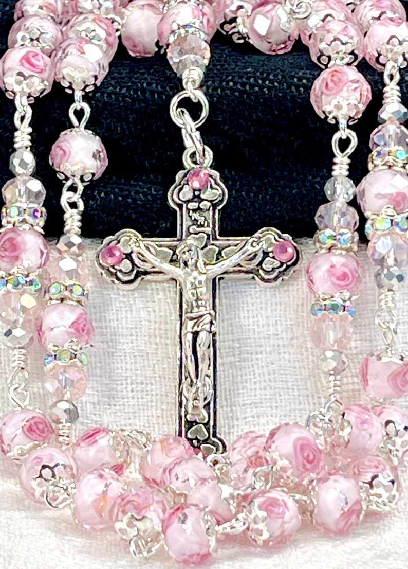 ROSEBUD PINK CRYSTAL Rosary Catholic Wedding Aurora Borealis - Etsy