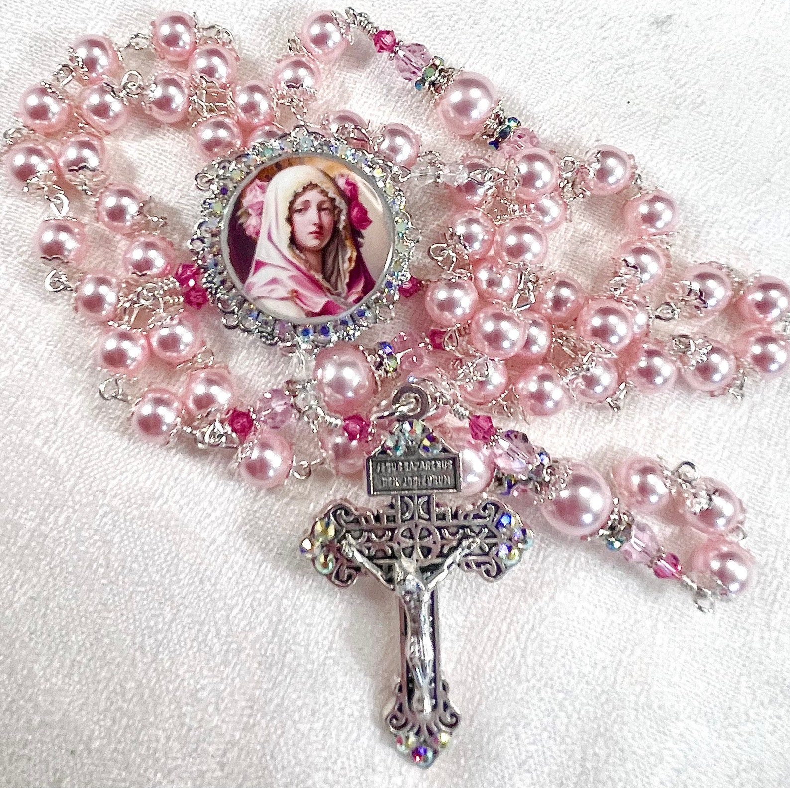 PINK AUSTRIAN PEARL Rosary/stunning Heirloom Rosary/catholic Wedding ...