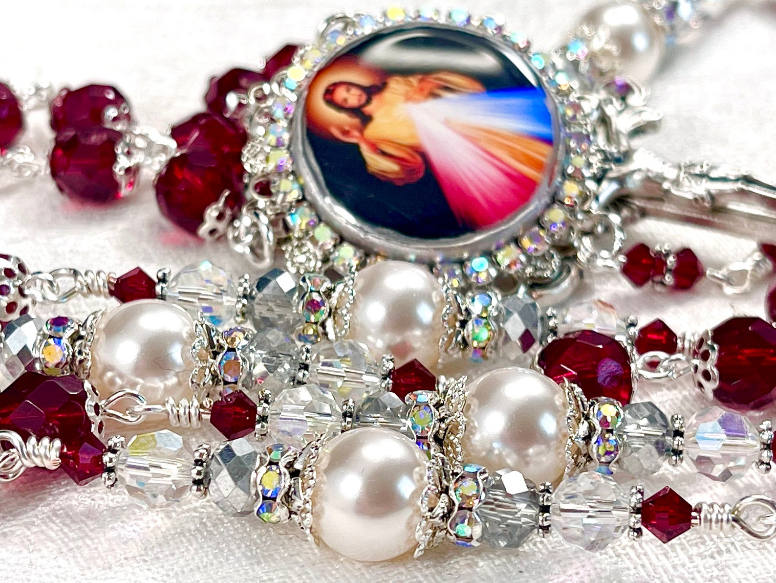 DIVINE MERCY Rosary/heirloom Rosary/austrian Pearls and - Etsy