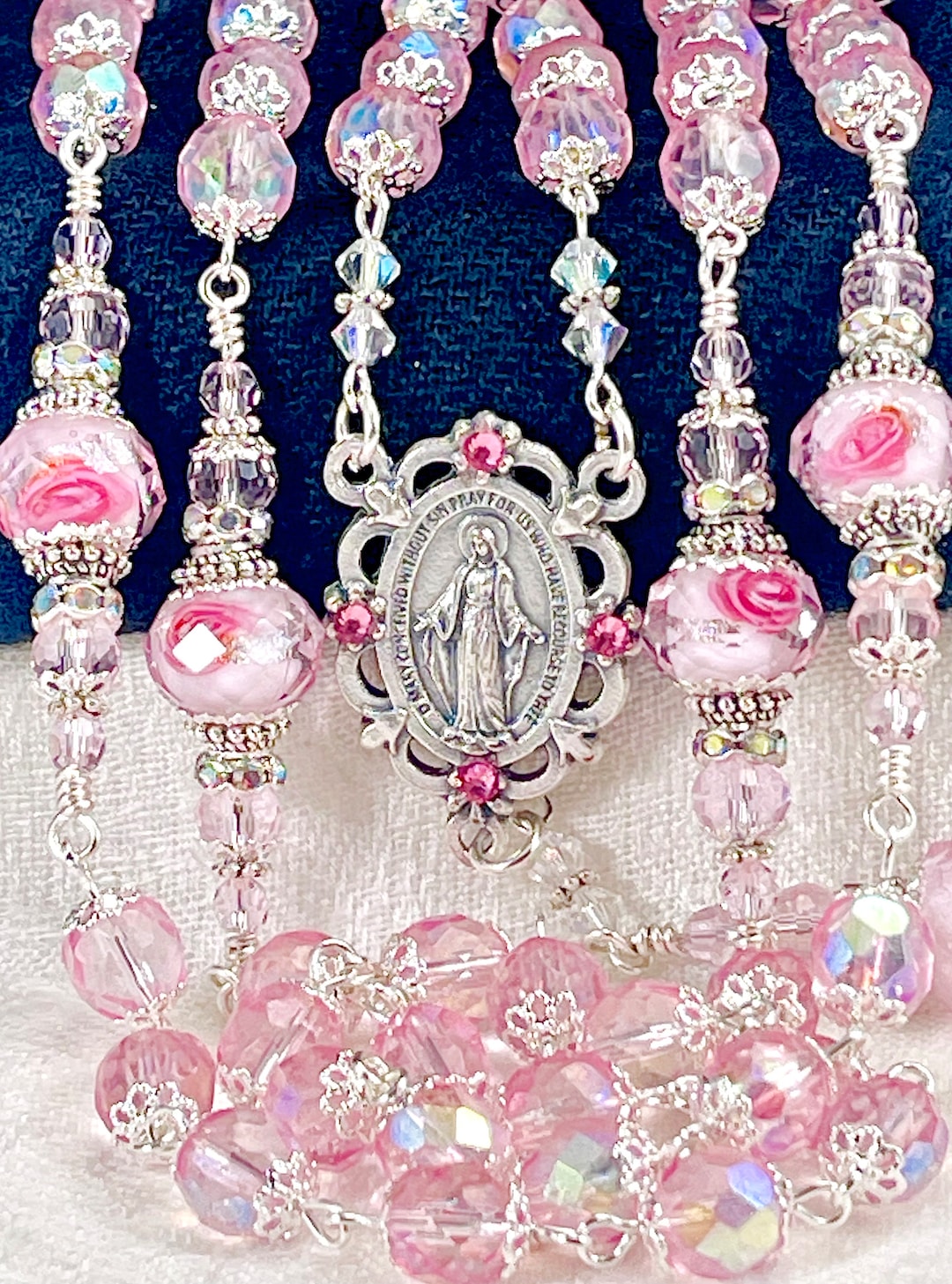 ROSEBUD PINK GLIMMER Rosary/stunning Catholic Wedding Rosary/aurora ...