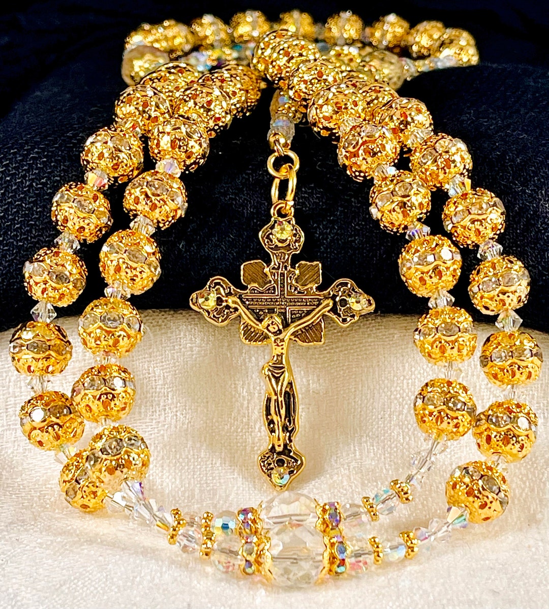 GOLD FILAGREE CATHOLIC Rosary/heirloom Bridal Bouquet Shower/catholic ...