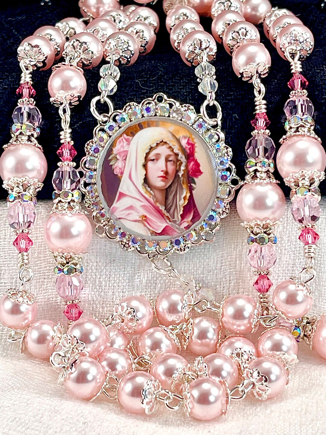 PINK AUSTRIAN PEARL Rosary/stunning Heirloom Rosary/catholic Wedding ...